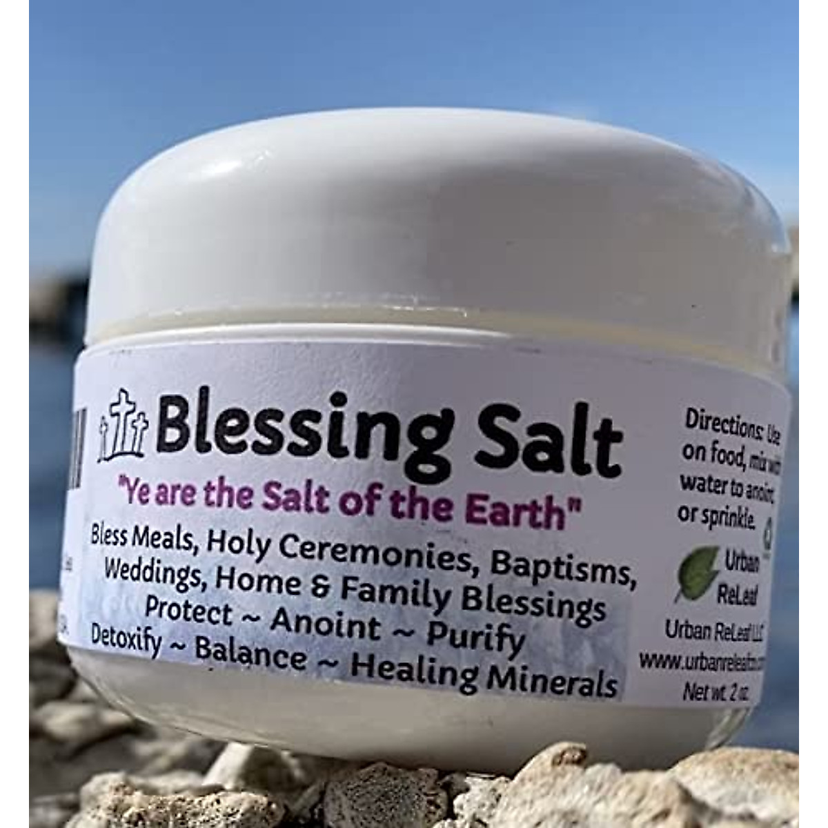 Set of Urban ReLeaf Blessing Salt and Anointing & Blessing Oil Roll-On. Holy Ceremony Wedding Baptism Meals Housewarming Purify Meditate Pray. Dead Sea Salt. Bible Oils Frankincense, Myrrh.