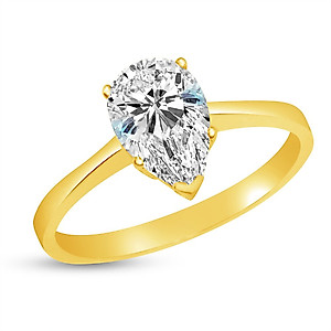 Size - 7 - Solid 14k Yellow Gold Pear Cut One Single Stone Solitaire Wedding Engagement Ring CZ Cubic Zirconia 1.50ct.