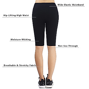 Zinmore Women's Knee Length Tights Yoga Shorts Workout Pants Running Leggings with Pockets Black XL