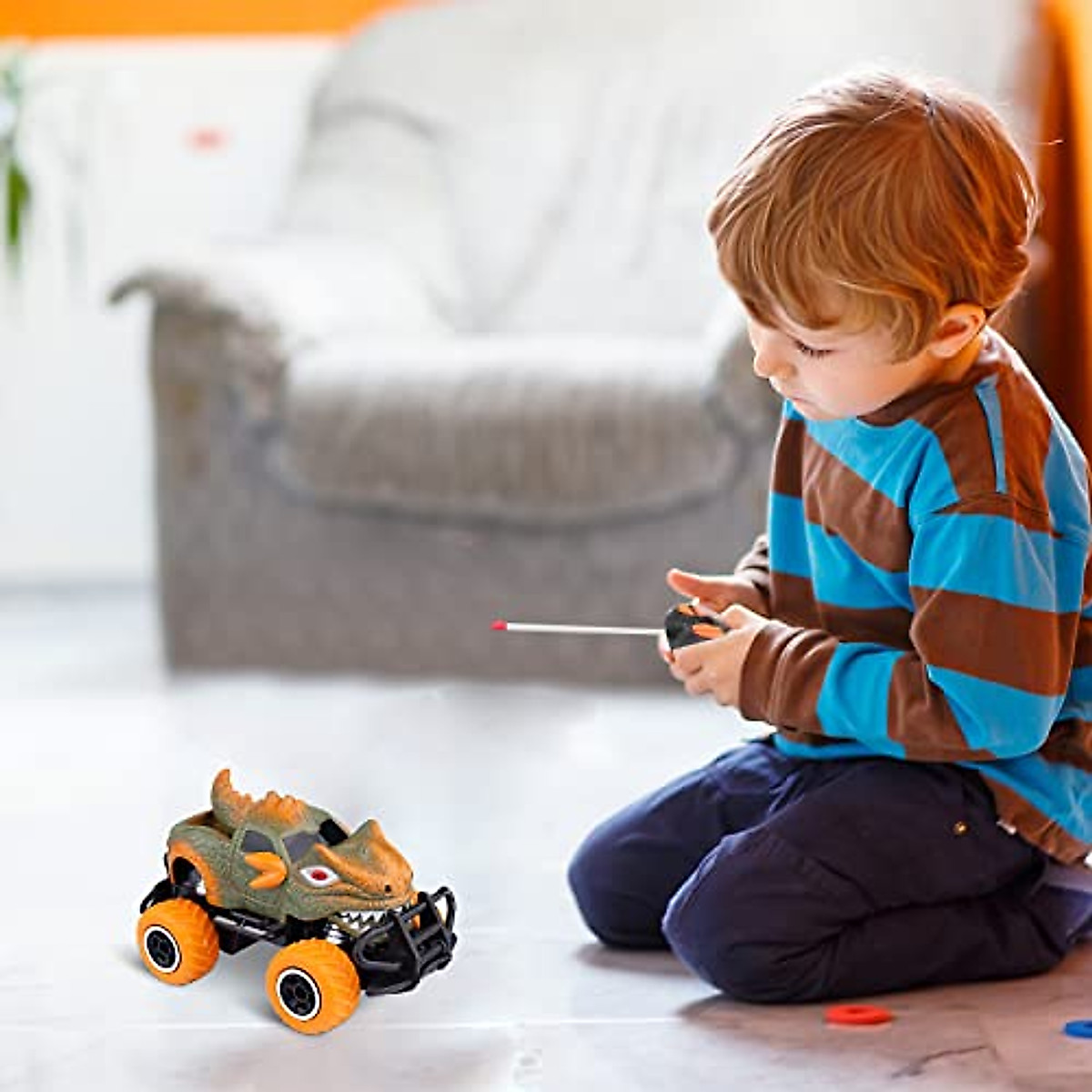 Dinosaur Remote Control Cars Toys for Boys Kids, Remote Control Dinosaur Car Toys, RC Dinosaur Truck Toys, Mini Dino Car Toys with 4-Channel Off-Road RC Race Cars for Toddlers Birthday Gifts