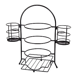 Creative Home 3-Tier Plate Rack Napkin Holder Buffet Caddy Storage Organizer with Removable Flatware Utensil Holder, Black
