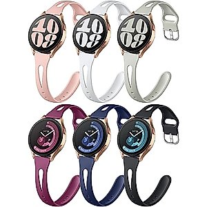 GEAK 6 Pack Compatible with Samsung Galaxy Watch 6 Band/Galaxy Watch 4 Band/Galaxy Watch 5 Band 40mm 44m, 20mm Soft Silicone Sport Straps for Galaxy Watch 6/5/4/3/Galaxy Classic/Active 2 Women