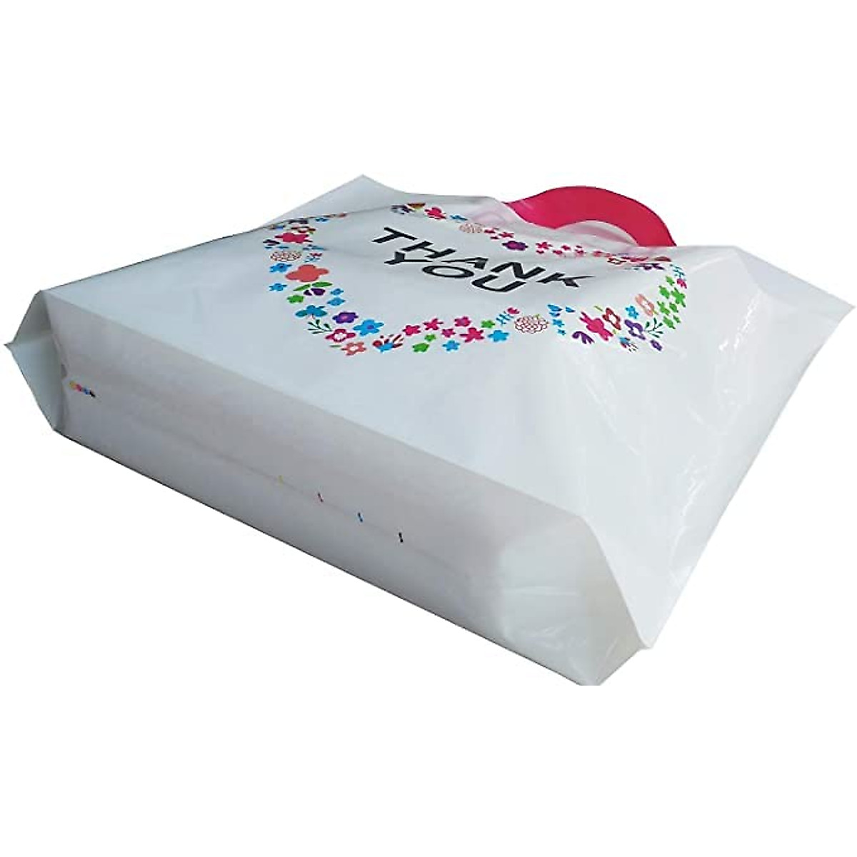 inkalfa 24 Pcs Beige Thank You Bags,Gift Bags with Soft Loop Handle,Plastic Bags Boutique Bags,Size:15"x12"x3"（38 * 30 * 8CM 2.8 Mil.