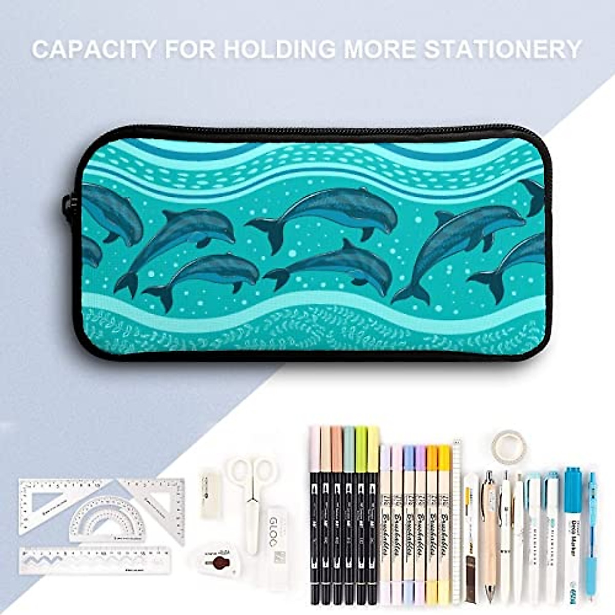 Dolphins in The Sea Pencil Case Stationery Pen Pouch Portable Makeup Storage Bag Organizer Gift