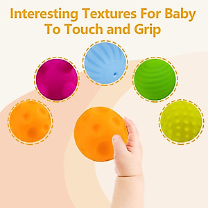 ROHSCE Sensory Balls for Kids 6pcs Textured Multi Ball Set for Toddlers Multicolor and Bright Handing Catching Balls BPA-Free Soft Stress Relief Toys