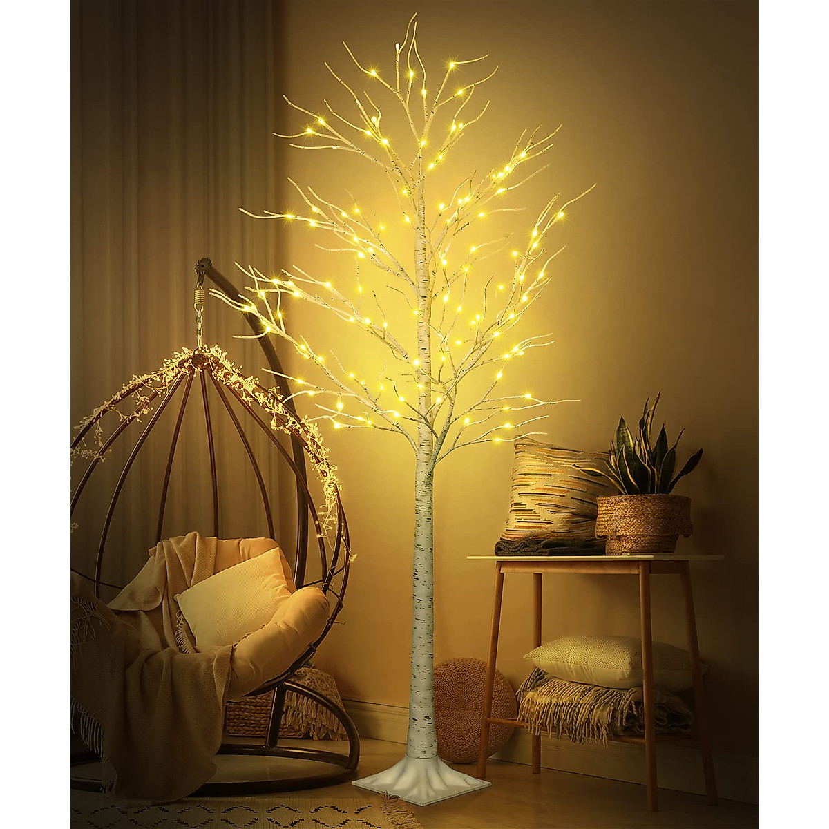 CUJGT Lighted Tree, 6 Ft 128 Led Birch Tree with Fairy Lights for Decoration Inside Outside, Birch Tree with Led Lights for Christmas Halloween Holiday Wedding Home Room Decor