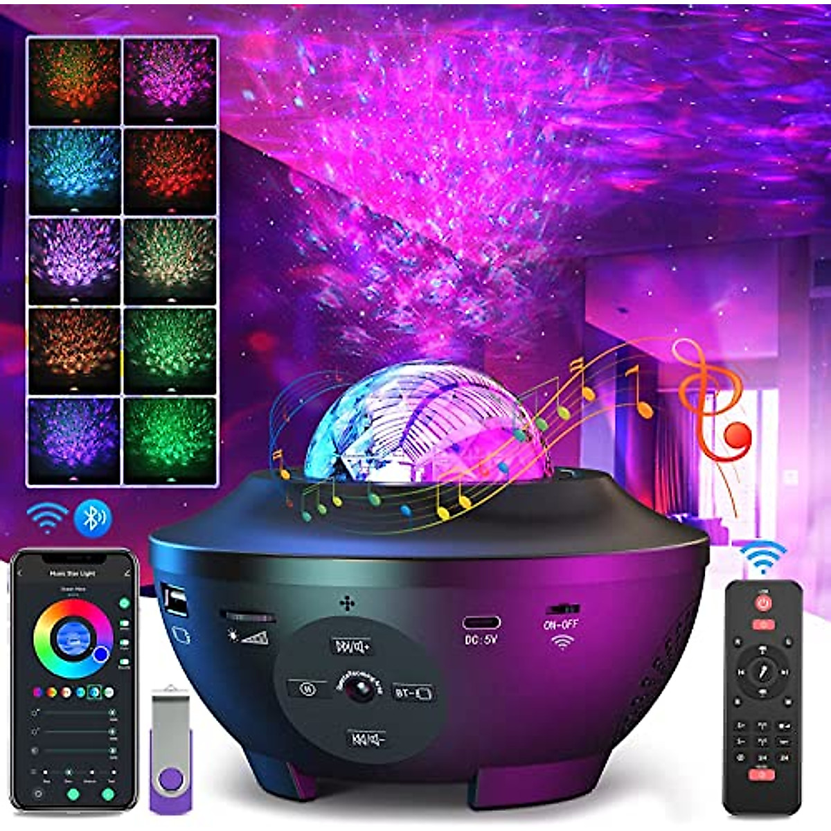YETHKE Star Projector Galaxy Night Light Projector for Kids Adults, with WiFi Smart App Control and Bluetooth Music Speaker, Remote Control, Galaxy Projector for Bedroom/Decoration/Birthday/Party