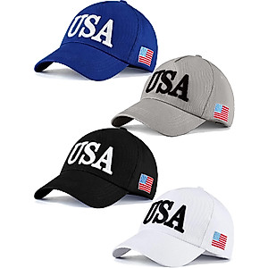 ROLVNHTV 4 Pieces USA Hats for Men American Flag Cap Adjustable Embroidered Patriotic Black Baseball Hat Trucker Hat for Men Women