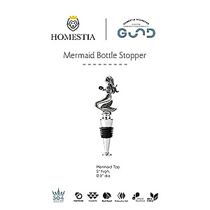 Homestia Wine Bottle Stopper Mermaid Gifts for Women Mom, Daughter Wine Stopper for Glass Bottles, Wine Preserver, Zinc-Alloy Silicone Wine Stoppers Cute Wine Accessories with Fancy Decors
