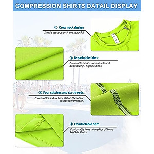 Fluorescent Green Compression Shirts Mens Long Sleeve Running Gym Top Shirts Lightweight Sports Baselayer Undershirt