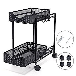 1 Pack Metal Under Sink Organizers and Storage - 2 Tier Bathroom Under Sink Organizers with Sliding Drawer Storage Kitchen Adjustable Under Sink Cabinet Organizer Sliding Countertop with Wheels,Hooks