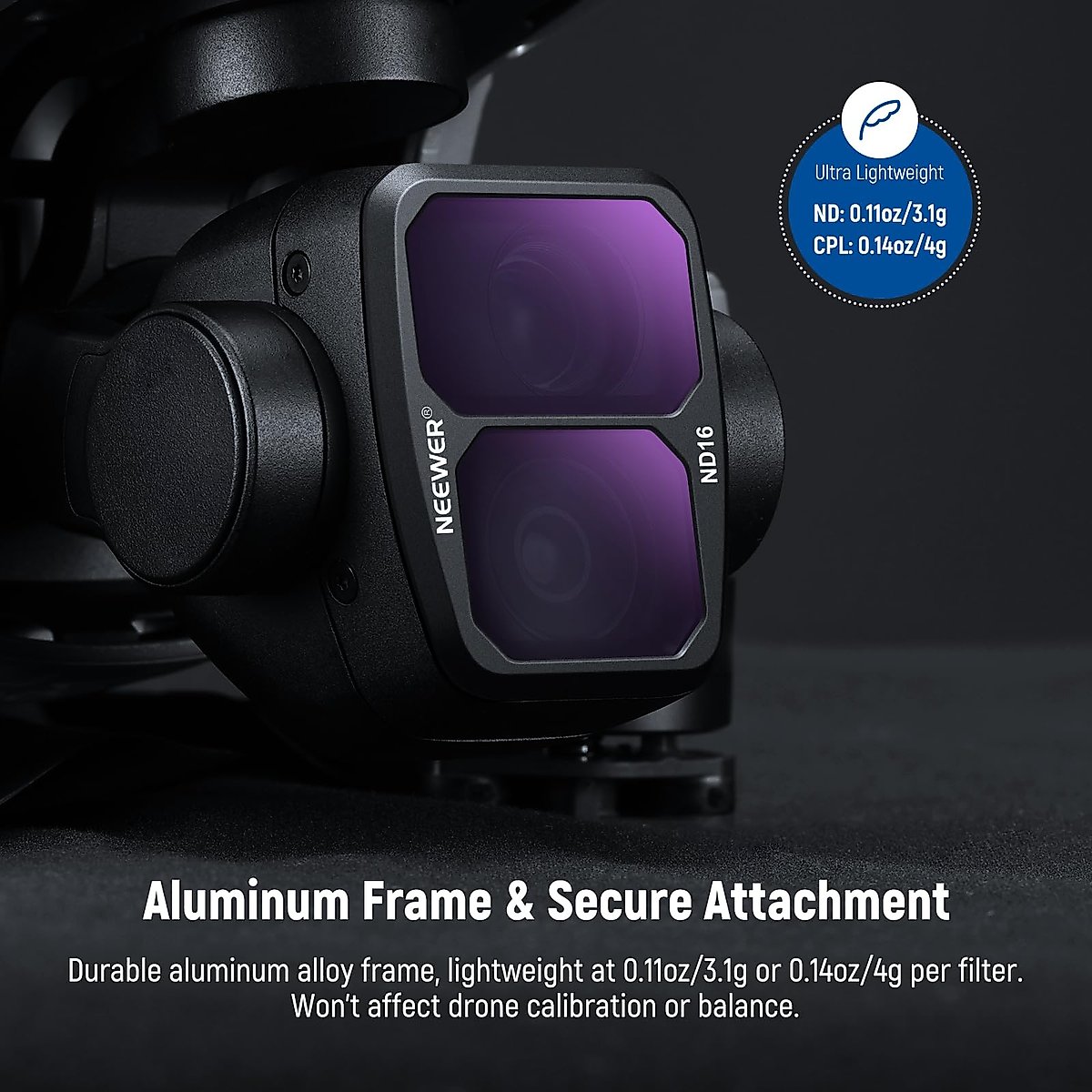 NEEWER ND CPL UV Filter Set Compatible with DJI Air 3, 6 Pack ND8 ND16 ND32 ND64 UV CPL Polarizer Neutral Density Filter Kit, Multi Coated HD Optical Glass/Secure Attach/Lightweight Frame