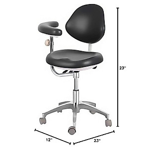Adjustable Doctor's Stool Assistant Chair+360 Degree Rotation Armrest PU Black QY600