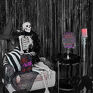 Twinkle Star 2 Pack Photo Booth Backdrop Foil Curtain Tinsel Backdrop Environmental Background for Halloween Party, Birthday, Wedding, Graduation, Christmas Decorations (Black)