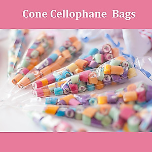 Cone Cellophane Bags,200 PCS 6.3"x11.8" Cello Clear Cone Shaped Treat Bags with Twist Ties, Plastic Cone Bags Triangle Bags for Popcorn Favor Candy