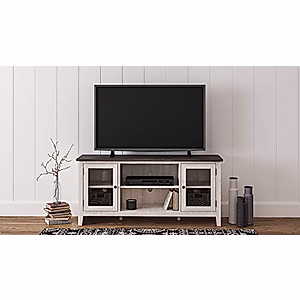 Signature Design by Ashley Dorrinson Farmhouse TV Stand with Fireplace Option, Fits TVs up to 58", Whitewash