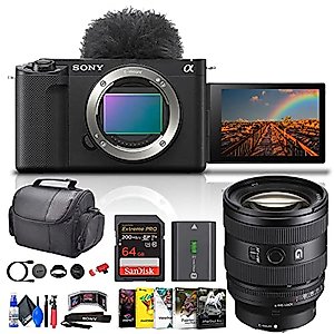Sony Alpha ZV-E1 Full-Frame Vlog Mirrorless Lens Camera (Black) (ILCZVE1/B) FE 20-70mm G Lens + 64GB Card + Corel Photo Software + Card Reader + Case + Flex Tripod + Cleaning Kit (Renewed)