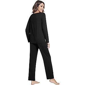 NACHILA Pajamas Set for Women Long Sleeve Pjs Soft Sleepwear Comfy Loungewear Sets with Pants, Viscose Made from Bamboo Black XX-Large