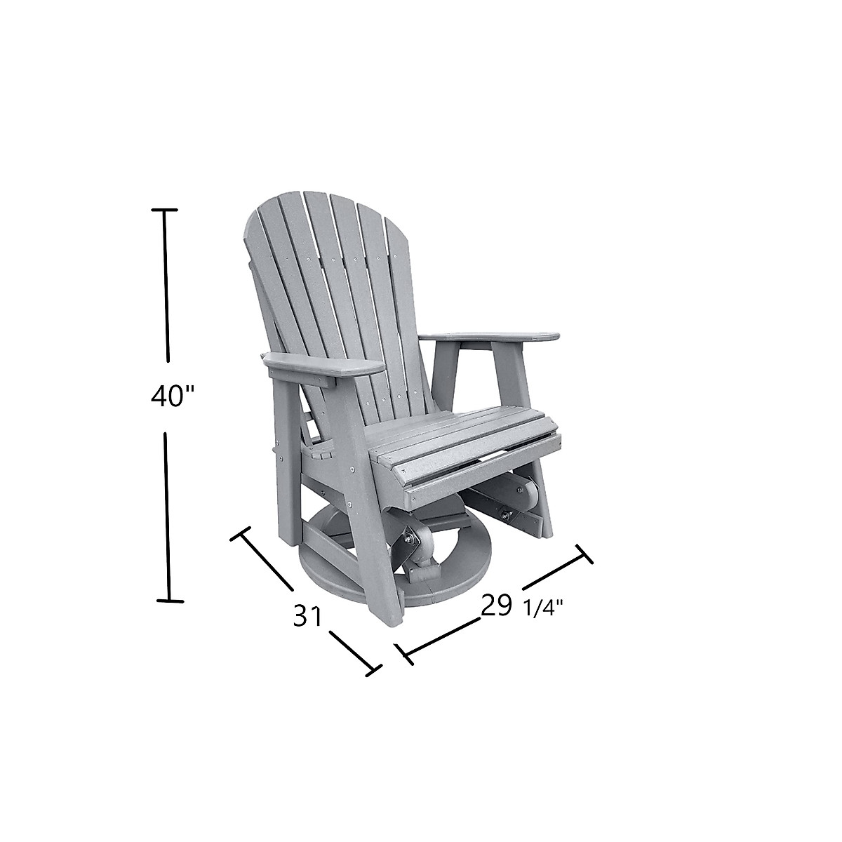 Phat Tommy Glider for Outside Patio - Outdoor Swivel Glider Chair - Poly Outdoor Furniture, Adirondack Porch Glider Chair, Grey