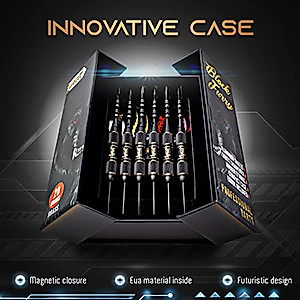 IgnatGames Darts Metal Tip Set - Professional Darts with Stylish Case and Darts Guide, Steel Tip Darts Set with Aluminum Shafts + Rubber O'Rings + Extra Flights + Dart Sharpener and Wrench