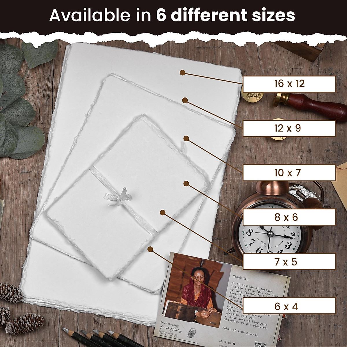 Watercolor Paper - 6 X 4 inches - Mixed Media Watercolor Paper - 200 GSM Thick Deckle Edge Virgin Cotton Handmade Paper - Off White