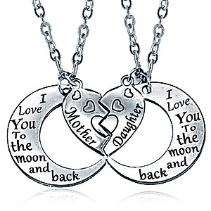 YOUFENG Gifts for Mom I Love You to the Moon and Back Mother Daughter Necklaces Pendant 2pc set Mothers Day Gifts (Mom daughter necklace set)
