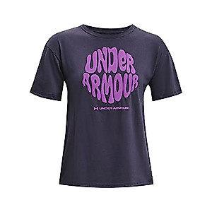 Under Armour Women's Standard Grovey Wordmark Short Sleeve T-Shirt, (558) Tempered Steel / / Lunar Purple, Large