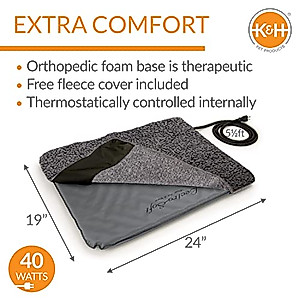 K&H PET PRODUCTS Orthopedic Outdoor Heated Dog Bed Lectro-Soft Gray Medium 19 X 24 Inches