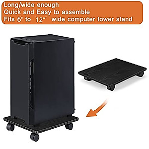 Computer Tower Stand, Set of 2 Pc Tower Stand, Floor Pc Stand for Under Desk, Wooden CPU Holder Stand Cart with Lockable Wheels, for Office, Home(Black)
