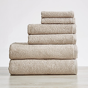 100% Cotton Bath Towels, Luxury 6 Piece Set - 2 Bath Towels, 2 Hand Towels and 2 Washcloths. Quick-Dry, Absorbent Textured Popcorn Weave Towels. Acacia Collection (6 Piece Set, Silver Cloud)
