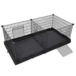 SONGMICS Pet Playpen, Small Animal Cage, Exercise Pen and Enclosure with Divider Panel for 2 Separate Spaces, Floor Mat and 3 Doors, 48.4 x 24.8 x 18.1 Inches, Black ULPI07H