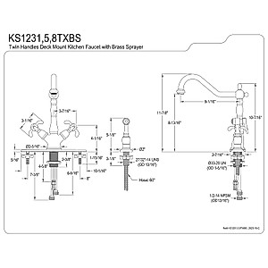 Kingston Brass KS1235TXBS French Country Mono Deck Mount Kitchen Faucet with Brass Sprayer, 8-1/2-Inch, Oil Rubbed Bronze