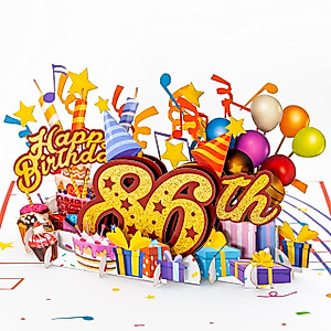 iGifts And Cards Happy 86th Red Birthday 3D Pop Up Greeting Card – Awesome 86 Birthday Card For Woman, Man, Happy Eighty Six Birthday Gift For Mom, Dad, Best Wife, Husband Unique Present, 5" X 7"