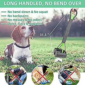 Dog Pooper Scooper, 31.5 Inches Long Handle Pet Jaw Poop Scooper for Large Medium Small Dogs with Bags, Portable Heavy Duty Dog Poop Scoop with Non-Breakable Spring for Grass and Gravel Waste Pick Up