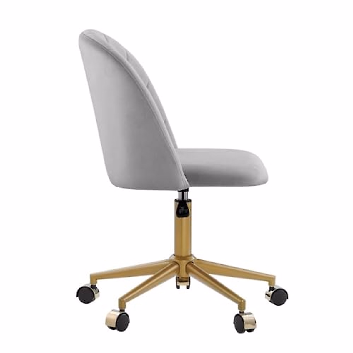 Pemberly Row Upholstered Adjustable Swivel Desk Chair Gold Legs in Light Gray