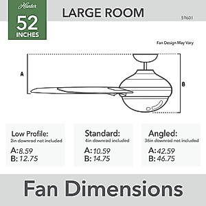 Hunter Fan 52 inch Contemporary Brushed Nickel Indoor Ceiling Fan with Light Kit and Remote Control (Renewed)