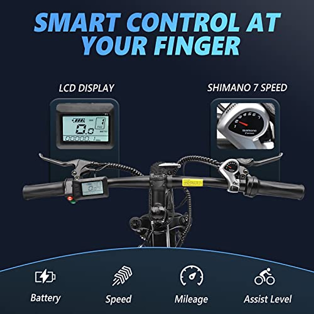 PEXMOR Electric Bike for Adult, 26" Fat Tire Electric Mountain Bike 500W EBike 48V 13AH Removable Battery, 20MPH Adult Electric Bicycle Lockable Suspension Fork, Beach Snow E-Bike Shimano 7 Speed