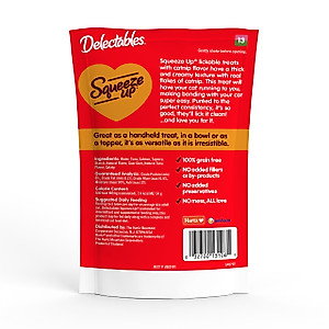 Delectables Squeeze Up Creamy Squeezable Puree, Lickable Wet Cat Treats, Grain Free, No Added Fillers, No By-Products, No Added Preservatives, 0.5 Ounces Tube Tuna & Salmon with Catnip, 32 Tubes Total