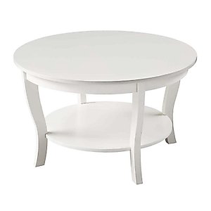 Convenience Concepts American Heritage Round Coffee Table with Shelf, White