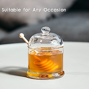 Rwaken Glass Honey Jar with Wooden Dipper and Glass Lid,Honey Pot Dispenser for Store Honey and Syru,10 Ounces