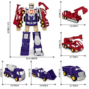 Bakatatoyz 5 in 1 Transform Robot Toy Car, Construction Toy for Boy Toddler Kid, 5 Pull Back Truck Assemble Into Robot Action Figure with Light & Sound, Magnetic Take Apart STEM Toys Birthday Gift