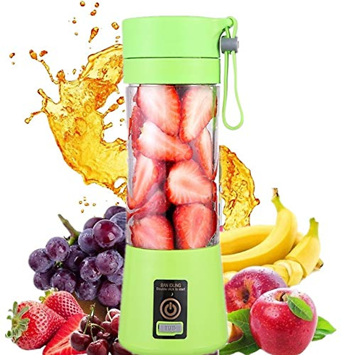 HANBO Electric Portable Juicer Blender Cup, Household Fruit Mixer with Six Blades in 3D, 380ml USB Rechargeable Juice Blender Magnetic Secure Switch Electric Fruit Mixer (Light Green)
