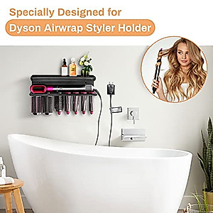 Holder Storage Stand Rack Wall Mount for Dyson Airwrap Curling Iron Accessories,Bathroom Organizer Holder for Dyson Airwrap,No Drilling Installation,Suitable for Bathroom|Bedroom|Hair Salon (Black)