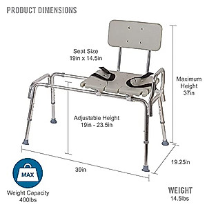 DMI Tub Transfer Bench and Shower Chair with Non Slip Aluminum Body, FSA Eligible, Adjustable Seat Height and Cut Out Access, Holds Weight up to 400 Lbs, Bath and Shower Safety, Transfer Bench