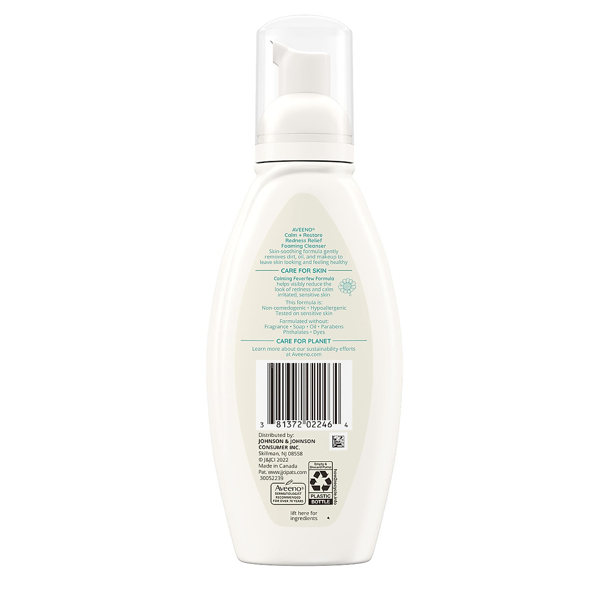 Aveeno Calm + Restore Redness Relief Foaming Cleanser, Daily Facial Cleanser With Calming Feverfew to Help Reduce the Appearance of Redness, Hypoallergenic & Fragrance-Free, 6 fl. oz