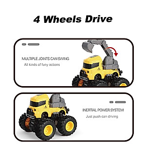 WOCY 4 Pack Pull Back Cars, Construction Truck,Excavator Toys for Boys, Friction Powered Push and Go Toy Cars Trucks for Toddlers, Kids,3+ Year Old Boys Girls (4PCS)