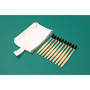 [10 Pack] Biodegradable Bamboo Toothbrushes - Soft Charcoal Infused Bristles for Cleaner Teeth - Sustainable Wooden Toothbrush - Natural Toothbrush That Lasts - Travel Case Included, BPA-Free