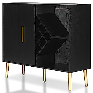 24/7 Shop at Home Danforth Modern 48 in. Wood 4 Shelves Buffet, Sideboard with Bifold-Door, Wine Bottle Holder, Stemware Rack for Dining Room, Kitchen, Black