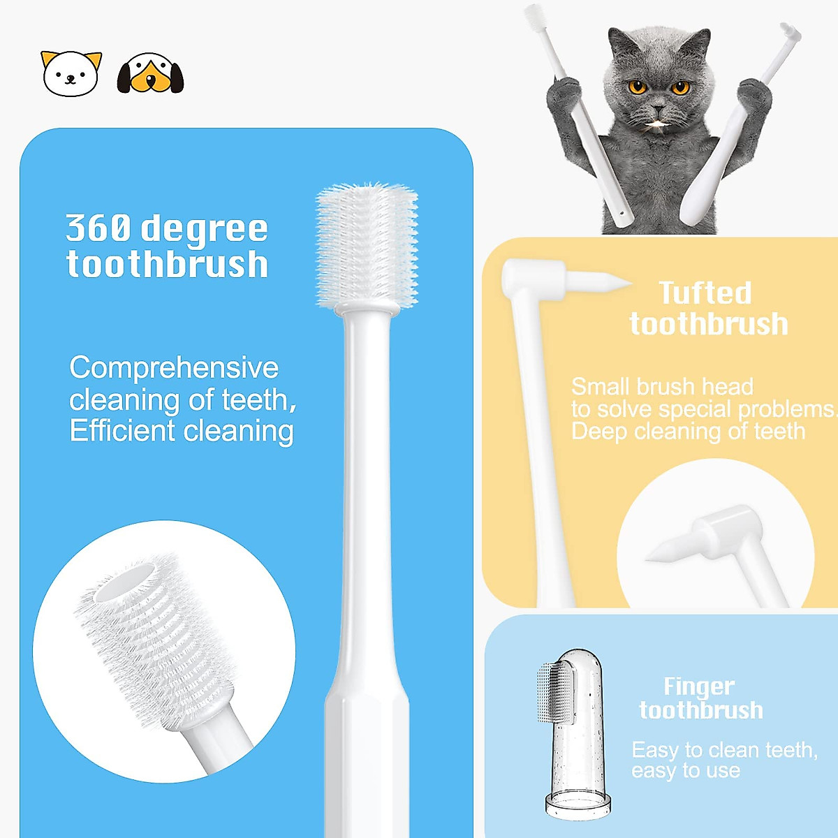VVHOMIFE Small Dog Toothbrush Kit,Puppy Tooth Brushing Kit, Suitable for All Puppy and Samll Dogs Dental Care. White, Soft Bristles, Meet All Cleaning Needs, Multi-Functional Dental Cleaning.