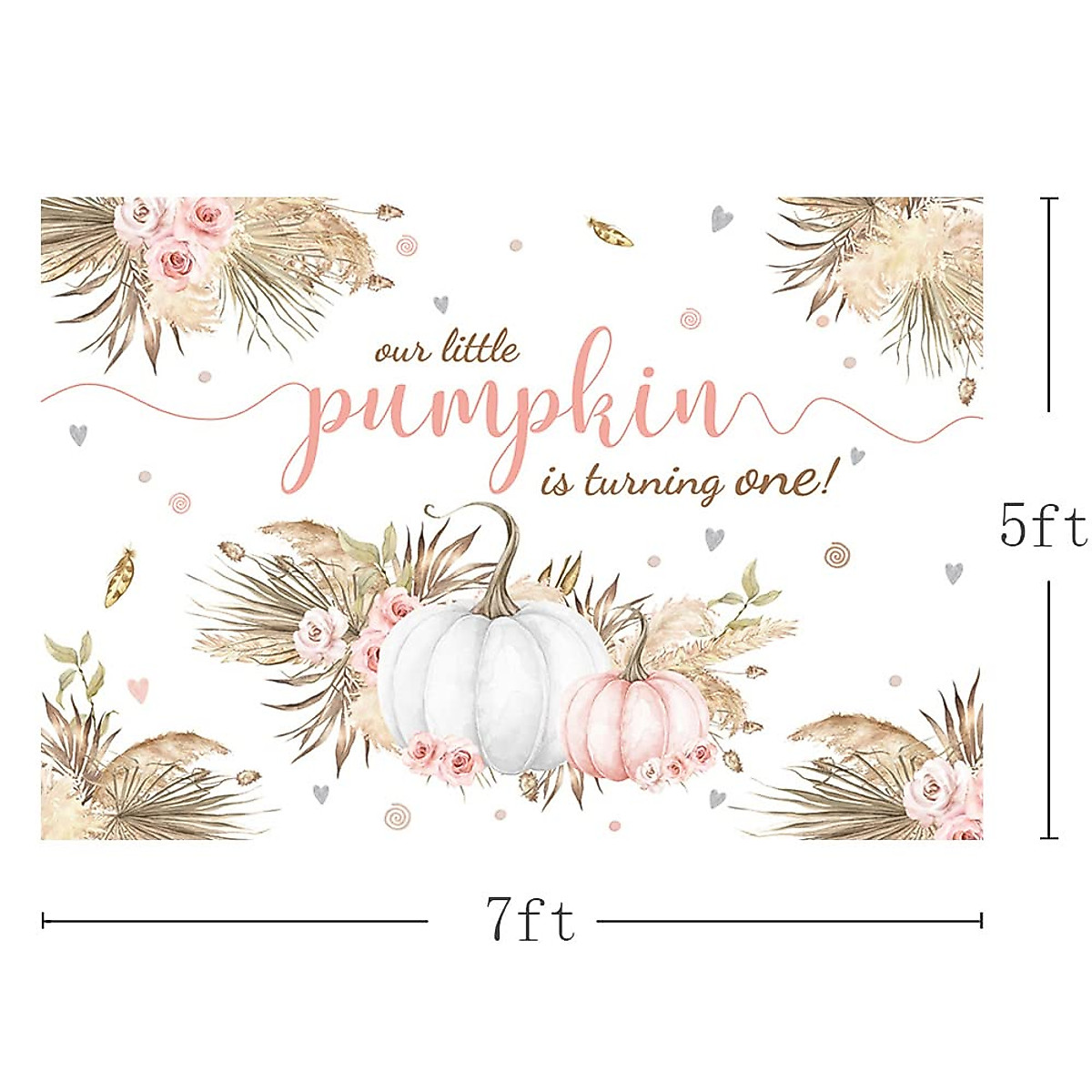 MEHOFOND 7x5ft Fall Pumpkin 1st Birthday Backdrop Boho Pink Floral Our Little Pumpkin is Turning One Banner Fall Autumn First Birthday Photography Background Cake Table Smash Photo Props